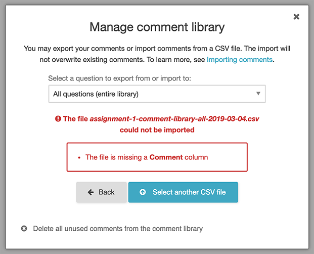 Importing and exporting the comment library | Crowdmark